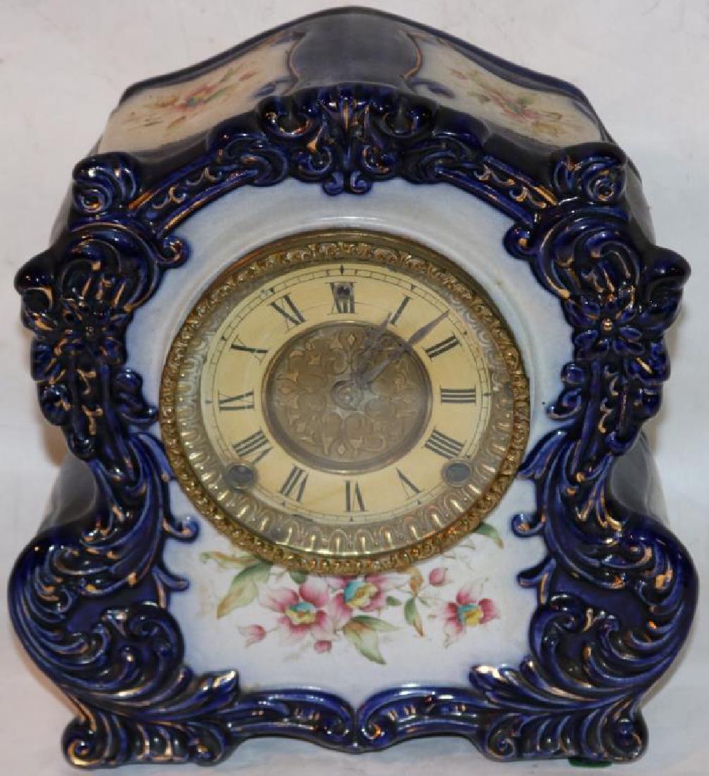 GILBERT FLOW BLUE CLOCK #439, FLORAL DESIGN W/