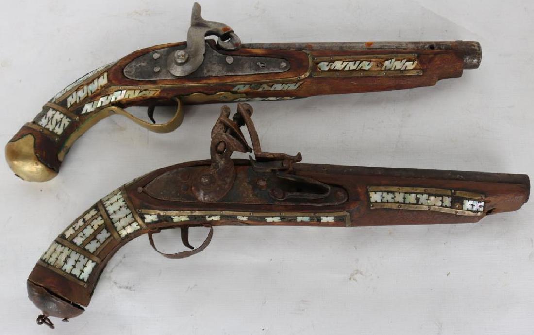 2 NORTH AFRICAN PISTOLS, FLINT LOCK, 14" L