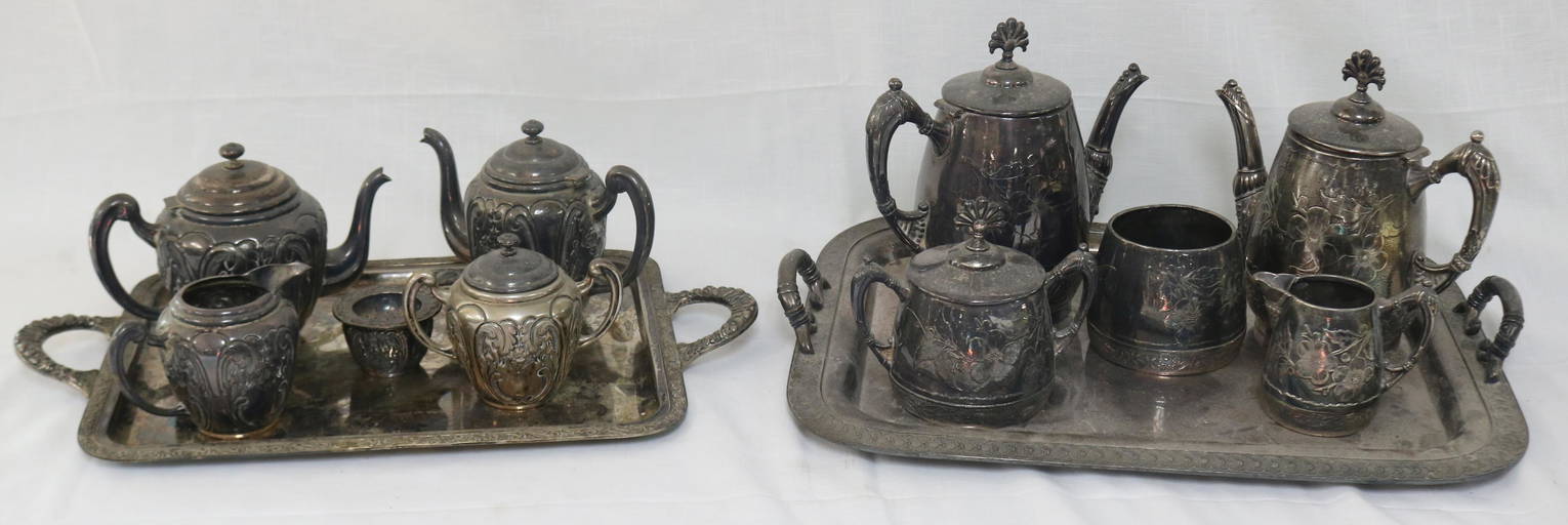 2 Victorian 6 Pc. Silver Plated Tea Sets, Both