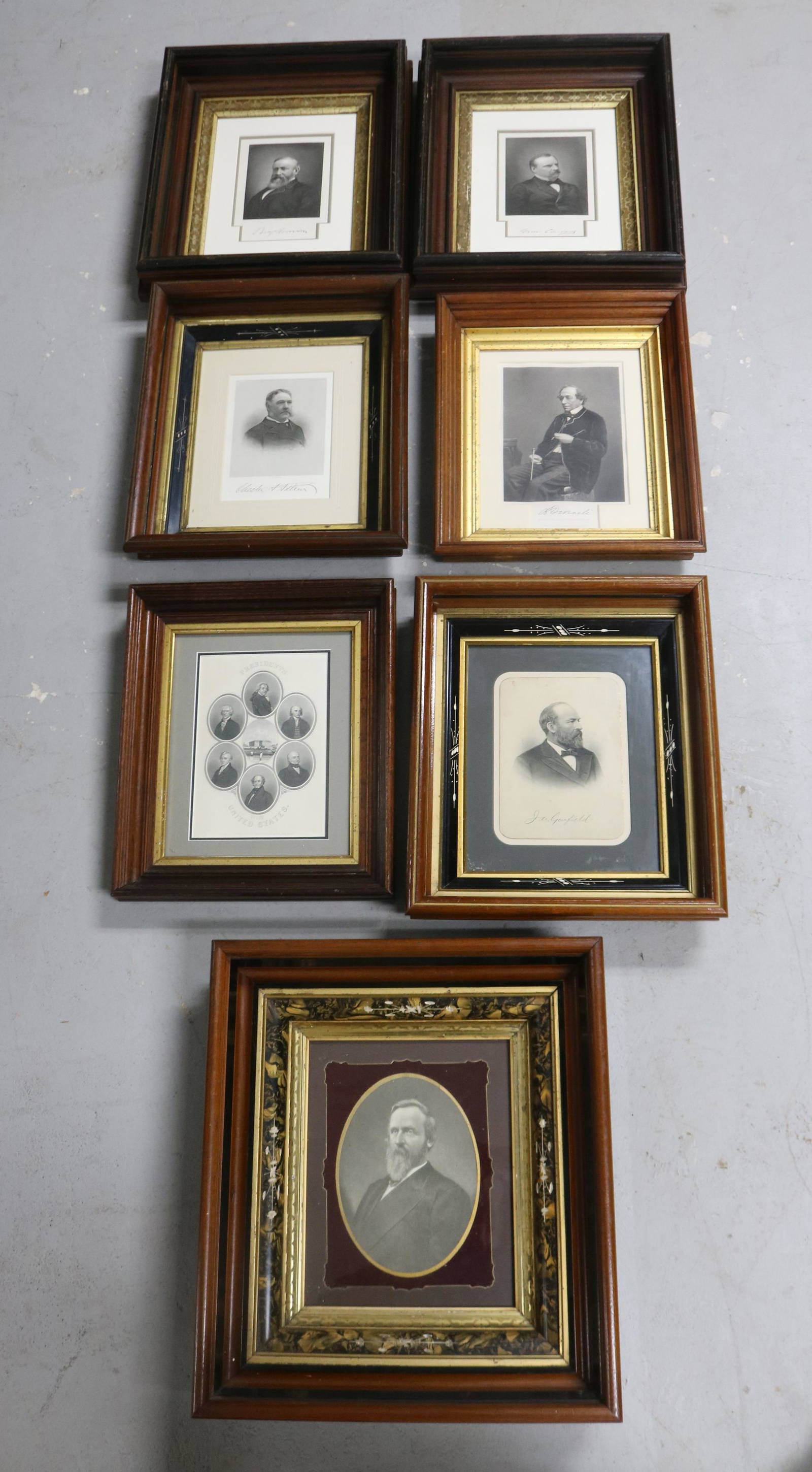 7 VICTORIAN WALNUT DEEP FRAMES WITH PRESIDENTS, (#0164) on Mar 25, 2023 ...