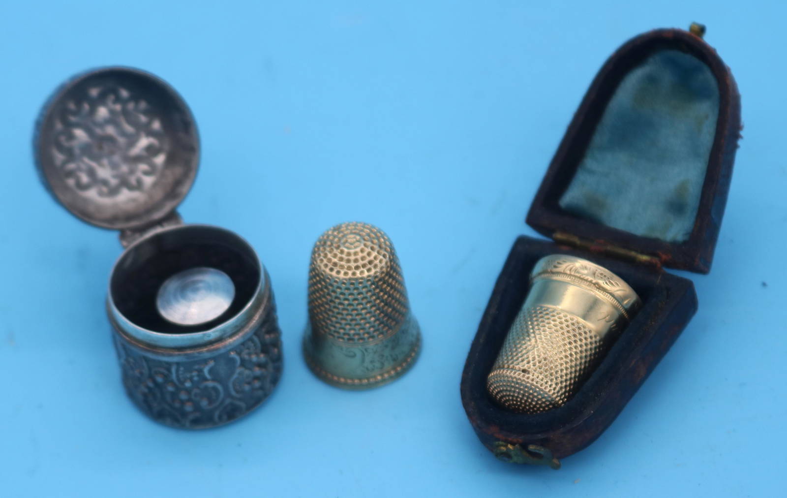 Two 10k Gold Thimbles, In Cases, 1 Sterling, 1 Auction