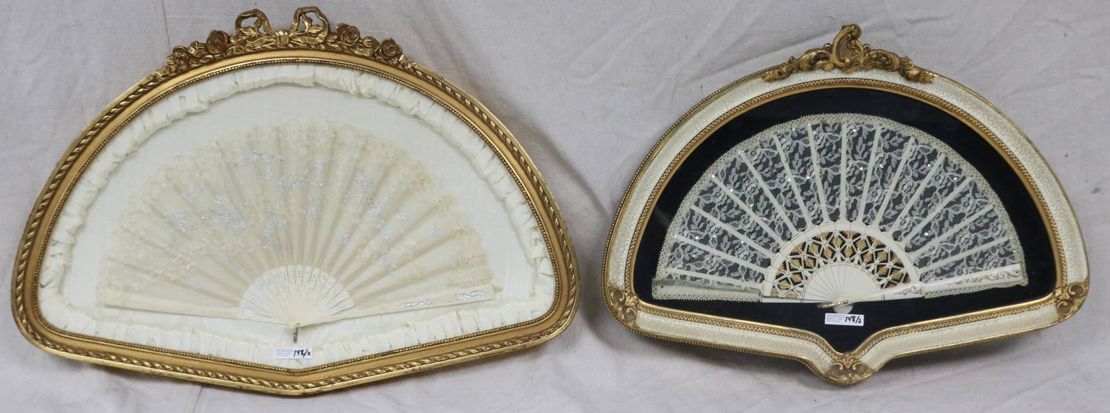 2 Framed Fans, 19th & 20th C., Ornate Frames, Auction