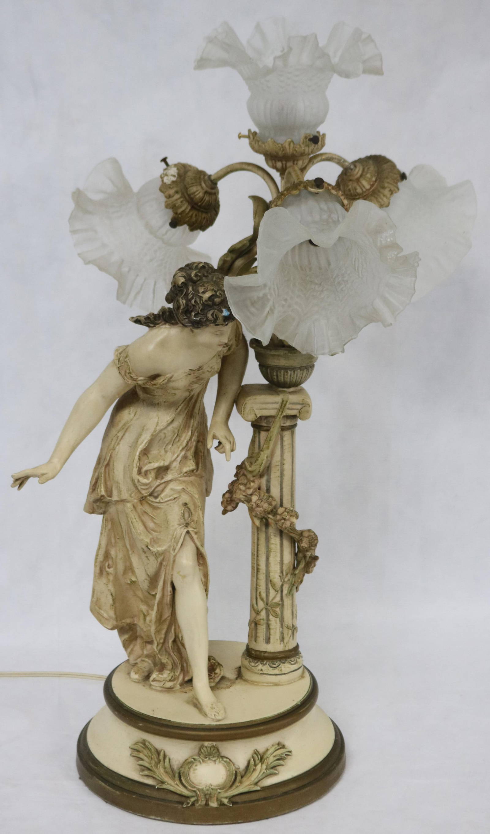 Figural 4 Light Lamp, Standing Lady & Column, Auction