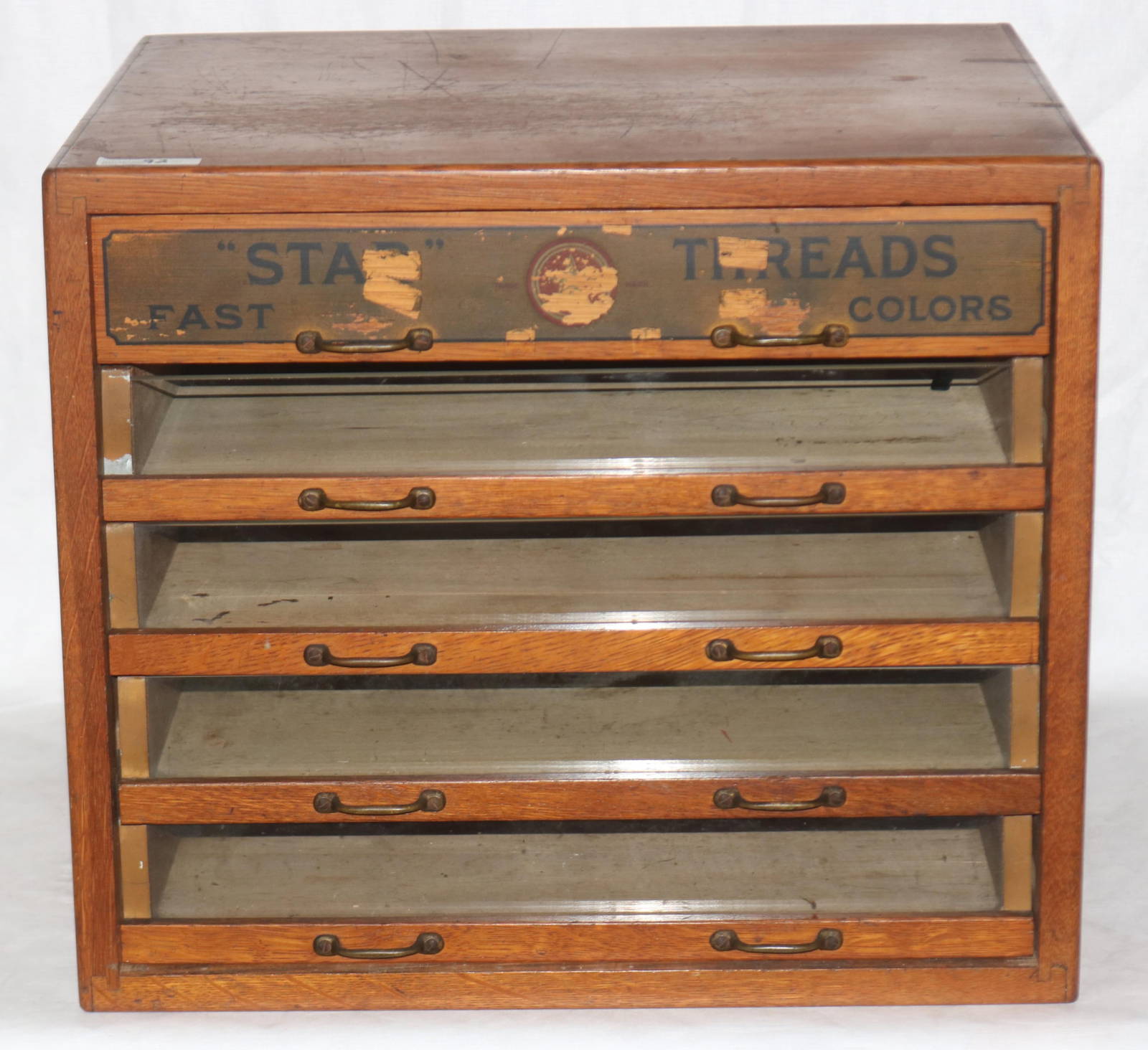 Oak 5 Drawer Star Thread Cabinet, 4 Drawers With Auction