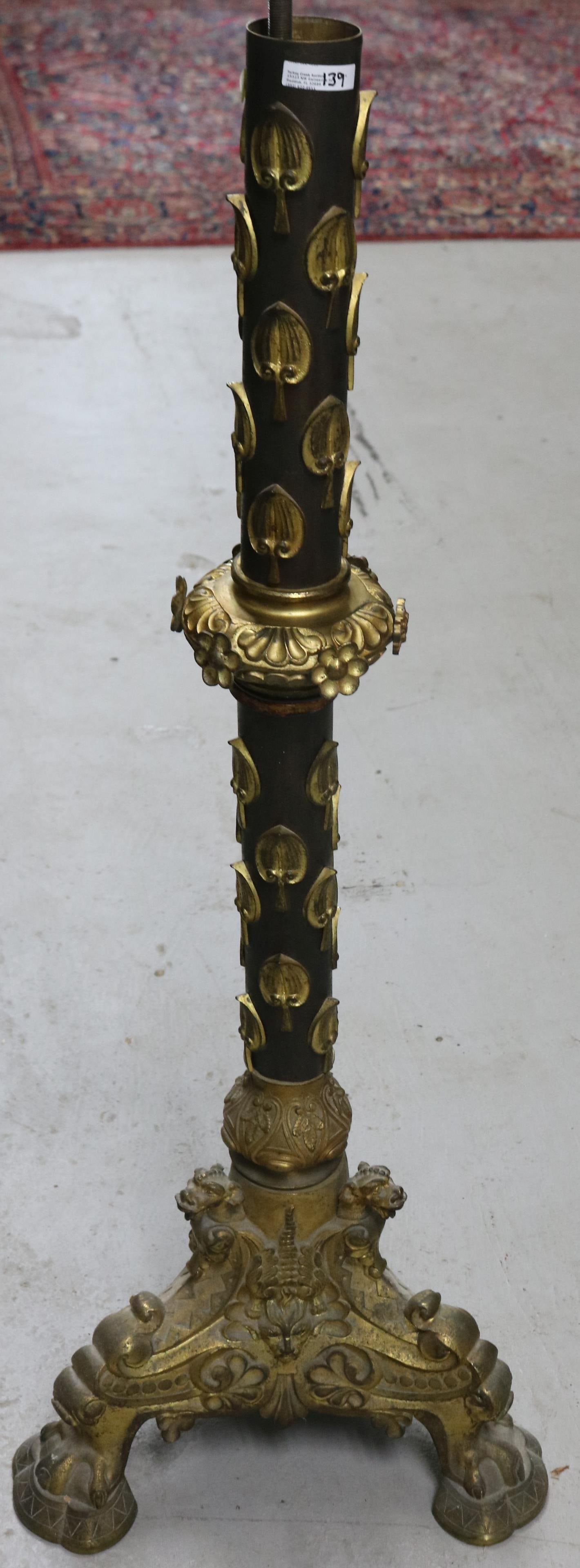 Unusual Cast Brass Lamp? Base, Ornate With Lion Auction