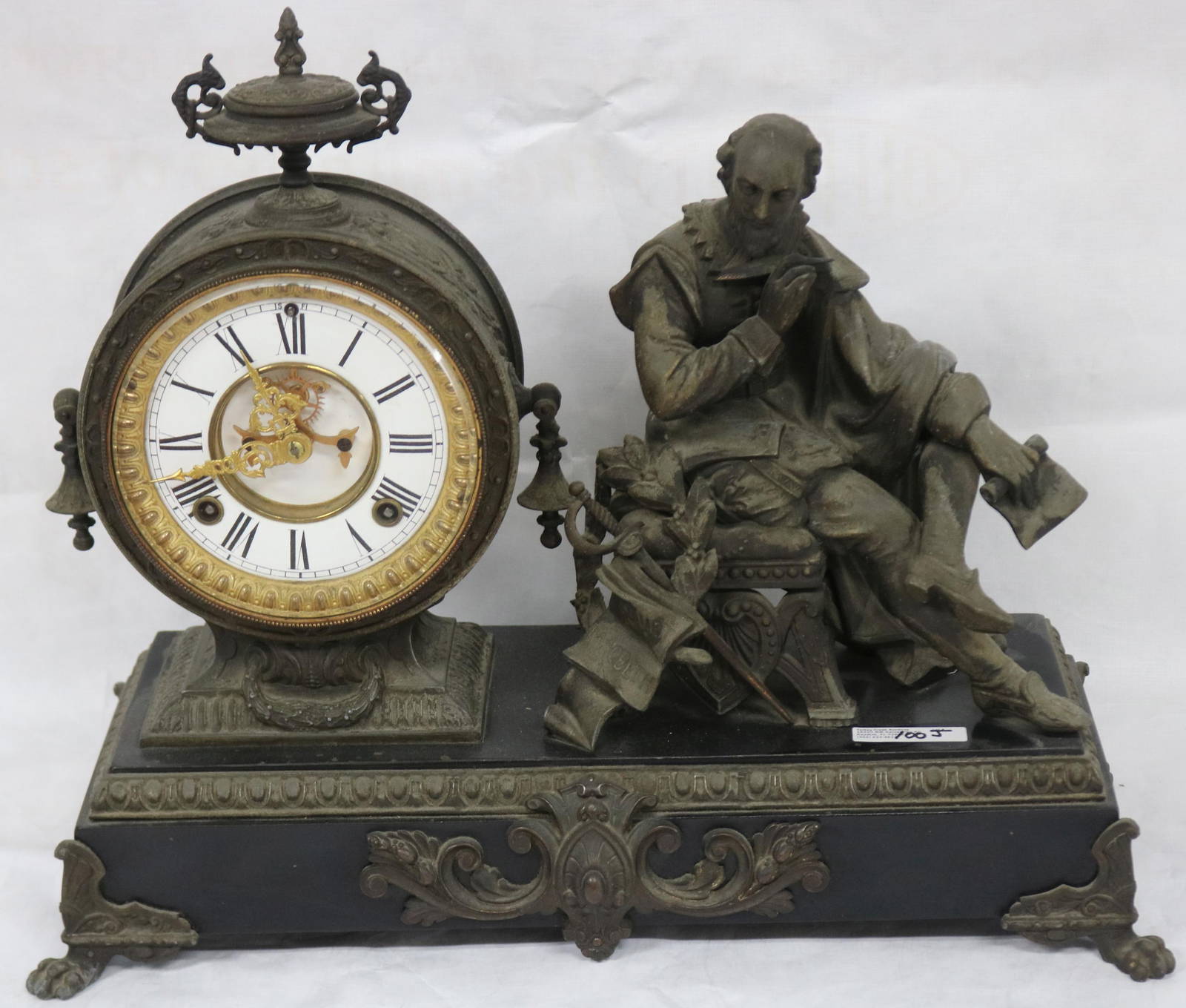 Ansonia Figural Mantle Clock, Slate & Cast Metal Auction