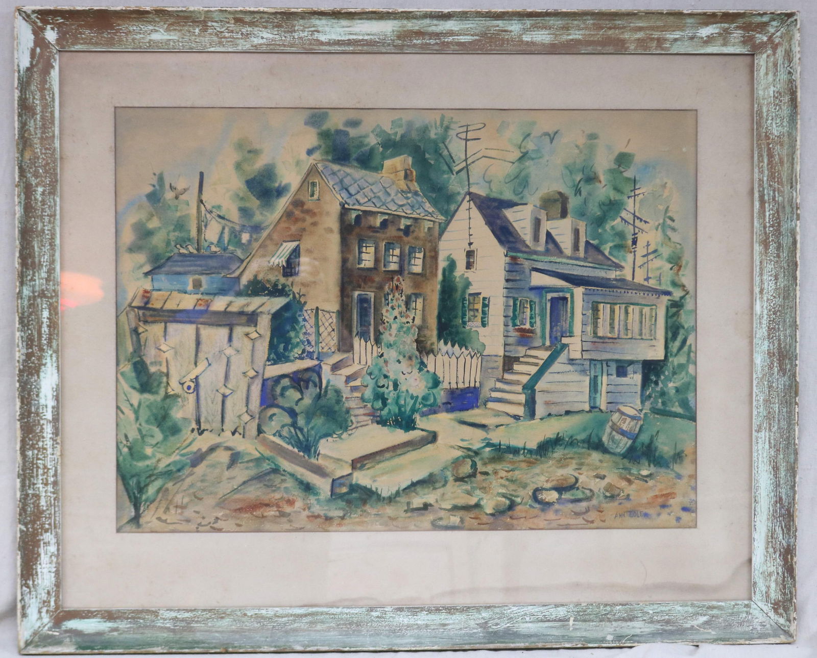 Ann Cole, Watercolor On Paper, 2 Houses, Auction