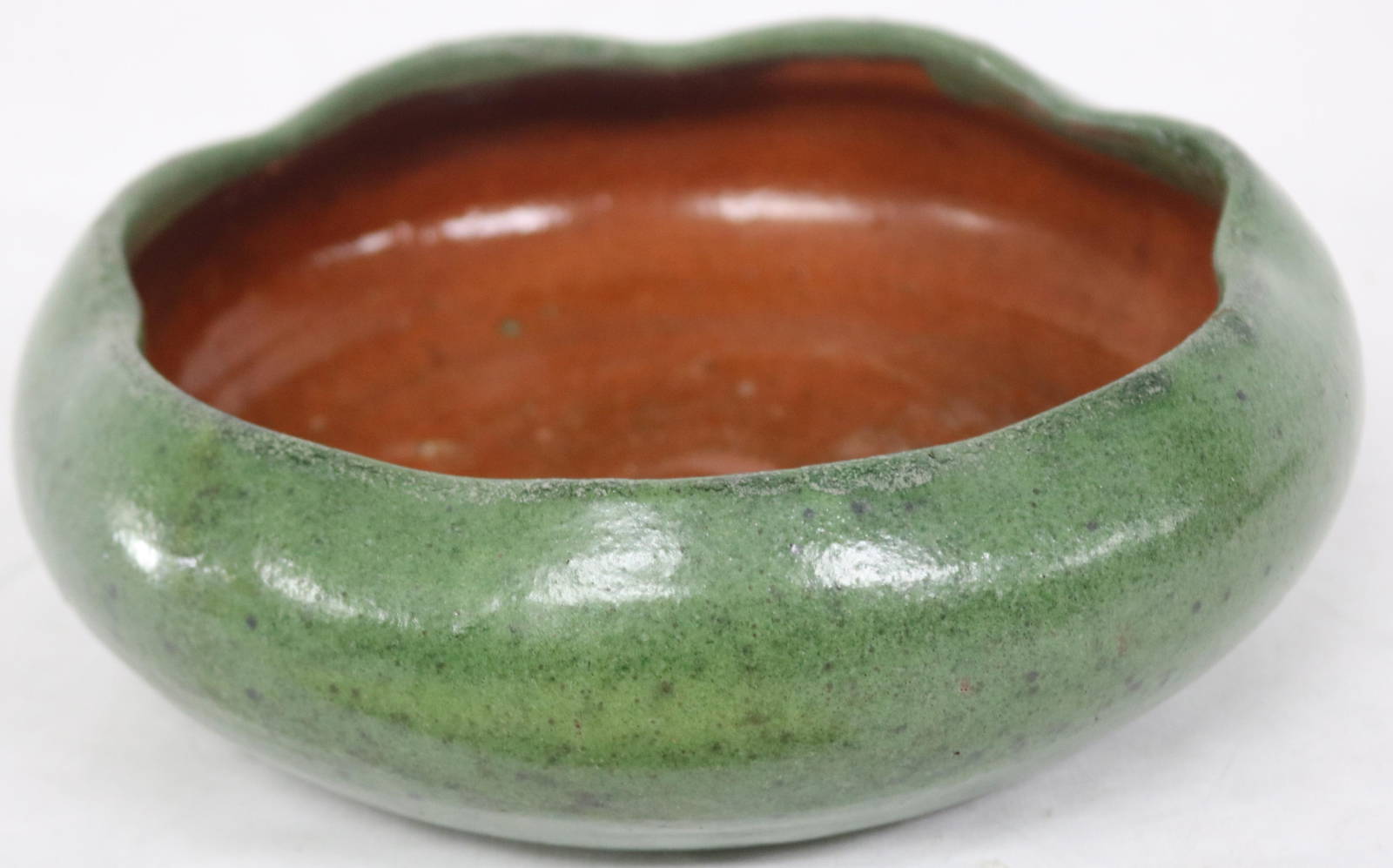 Merrimac Art Pottery Bowl, Ruffle Top, Green Auction