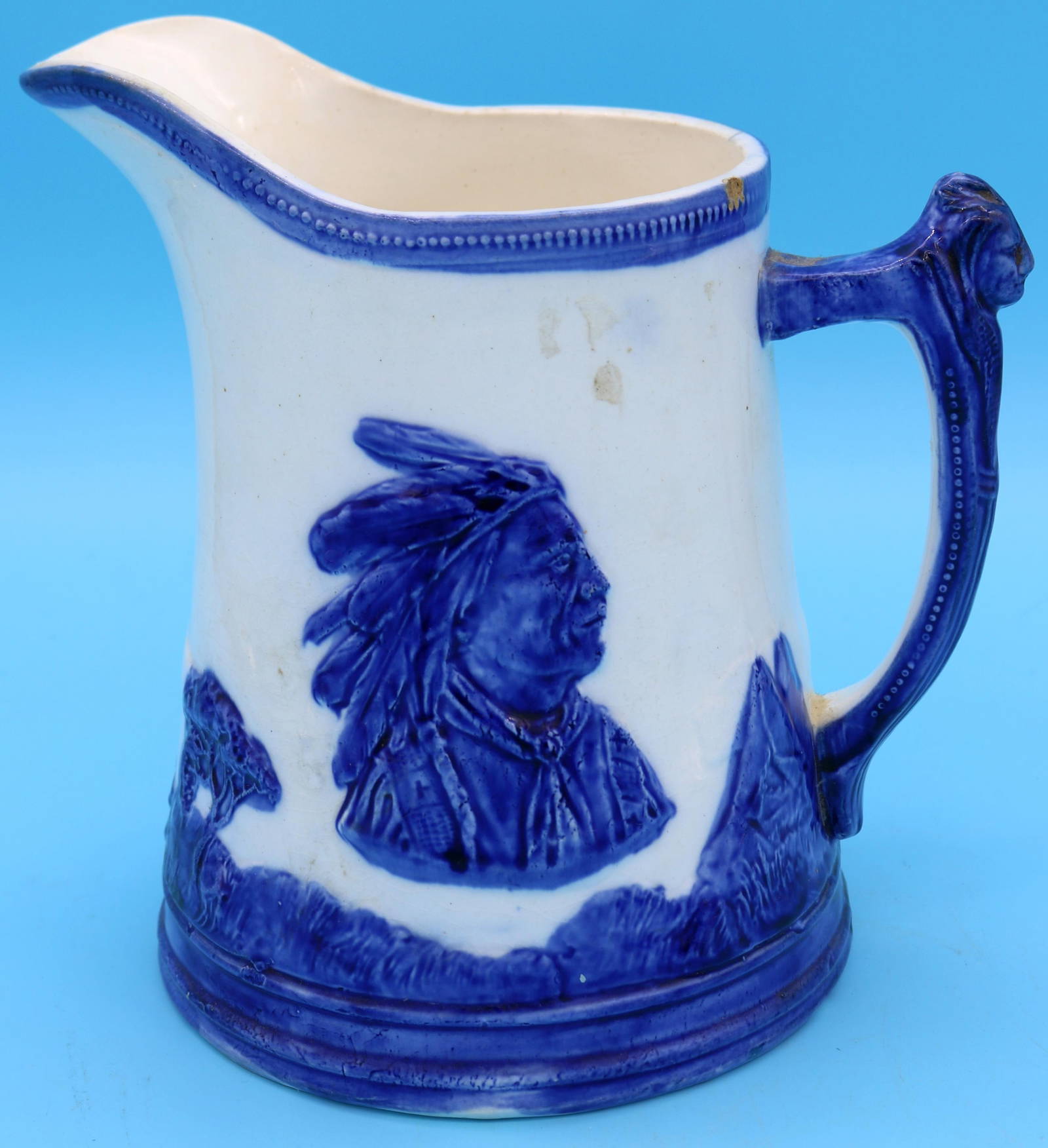 Sleepy Eye Pitcher, Indian Chief Handle, Shows Auction