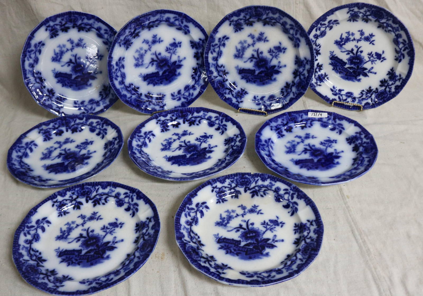9 Flo Blue Plates, Bengal Pattern, 10 1/4" Dia. 1 Auction