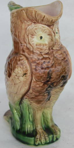 Majolica Figural Owl Pitcher, 19th C.