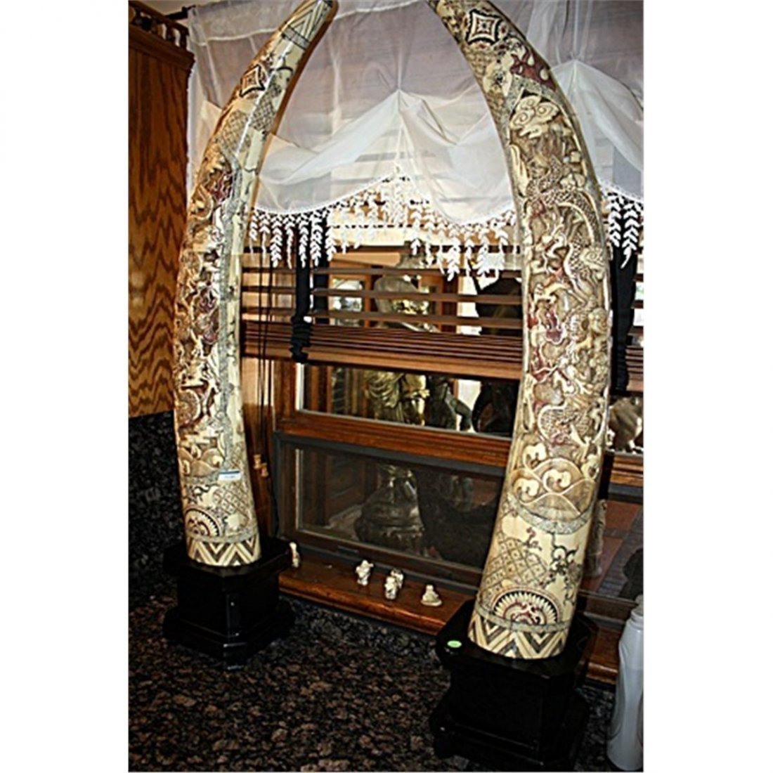 STUNNING PAIR Of ANTIQUE SOLID CHINESE BONE DRAGON TUSK