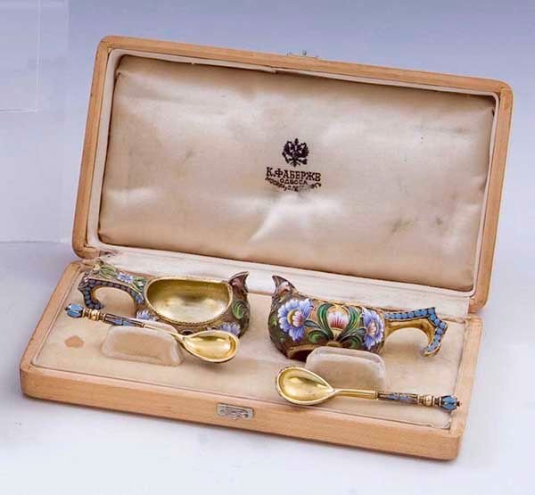FABERGE - set of pair kovshi and pair salt spoons