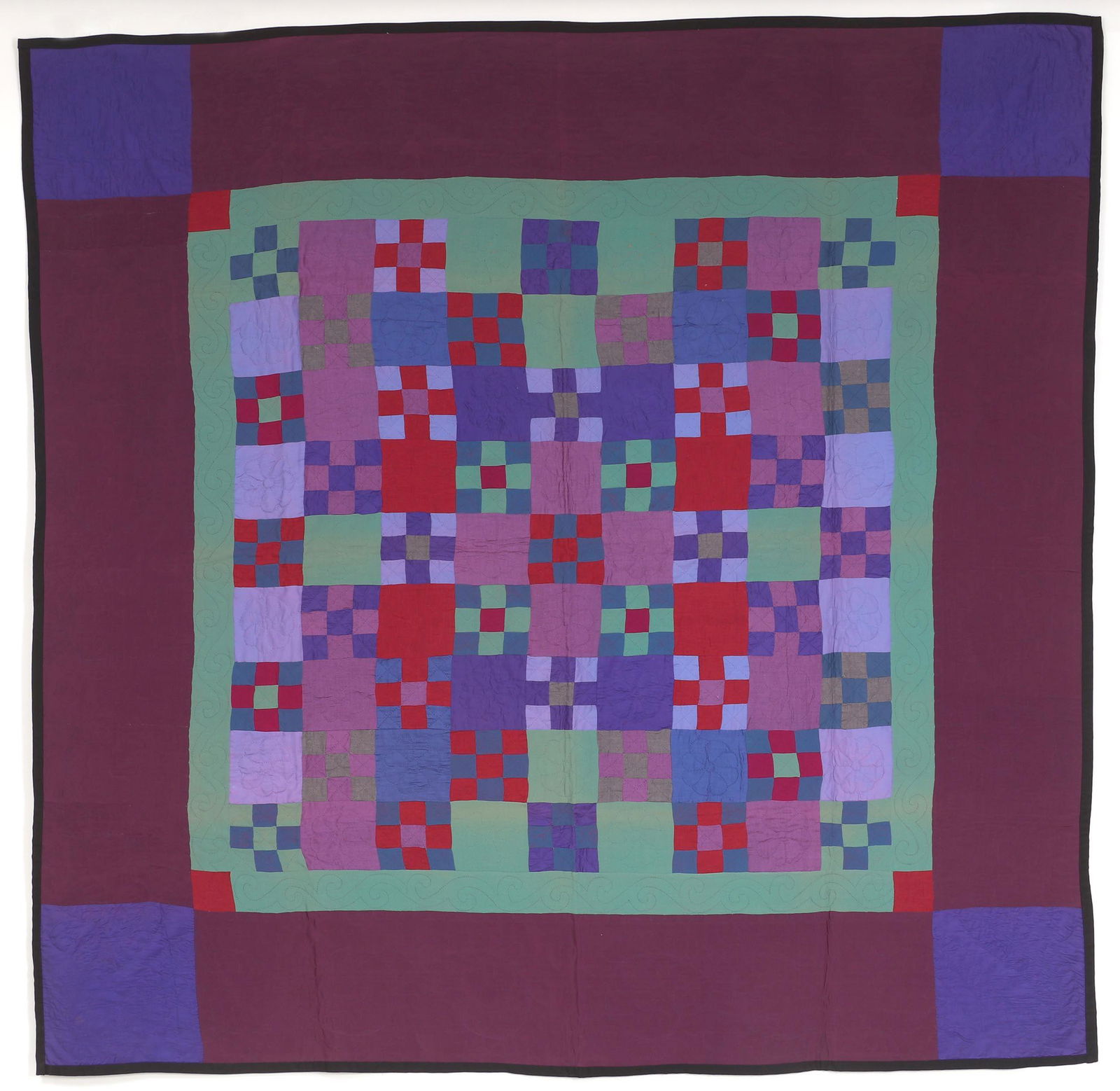 Amish Nine Patch Variation Pieced Quilt