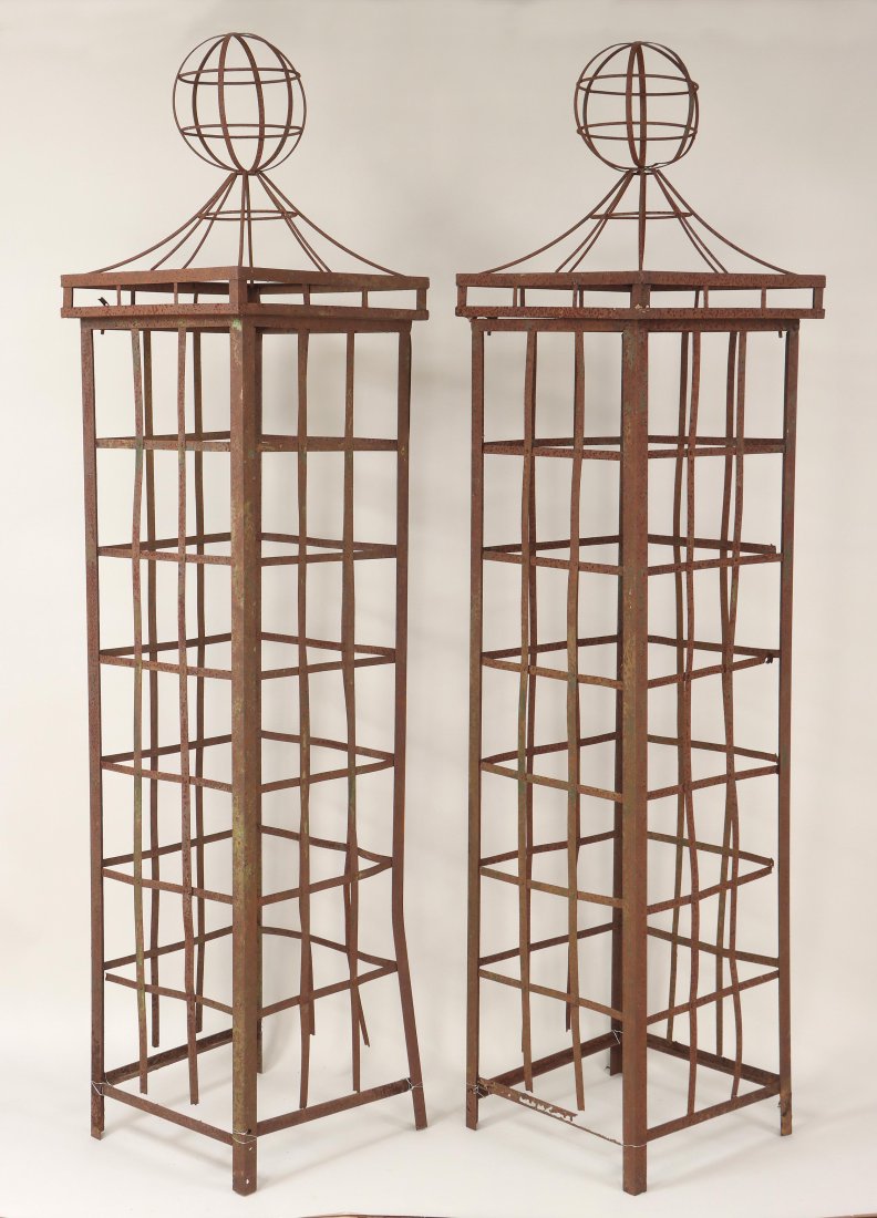 Pair Of Large Iron Trellis Columns