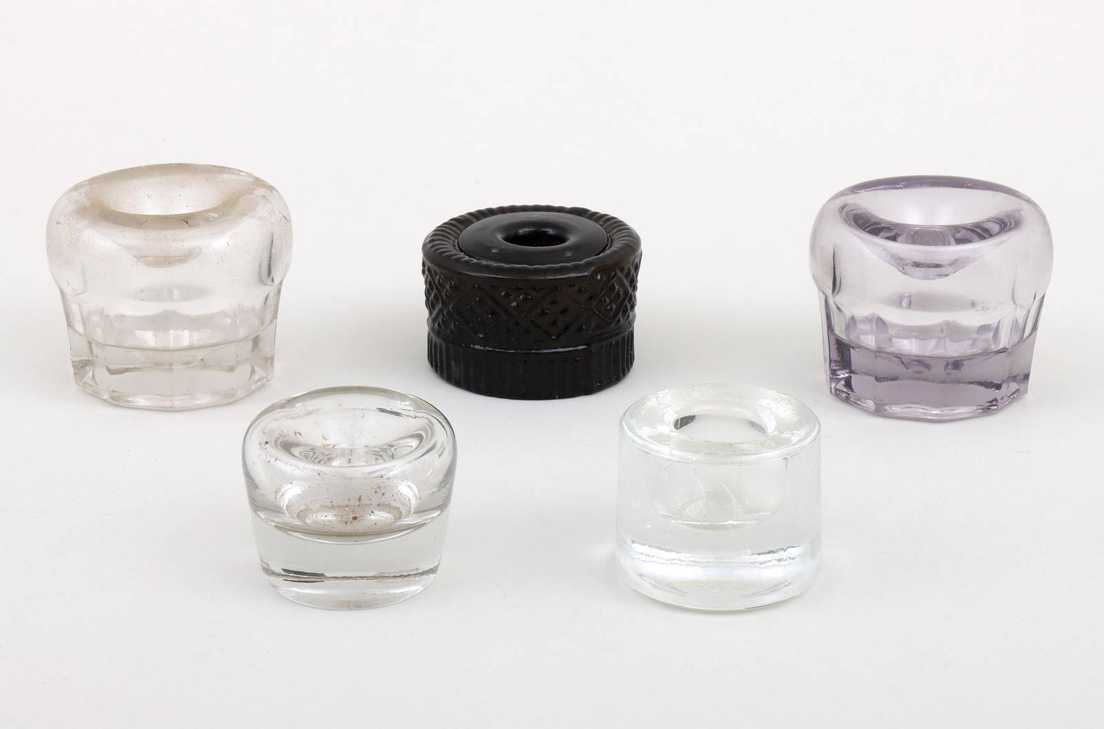 Group Of (5) Early Glass Inkwells Auction