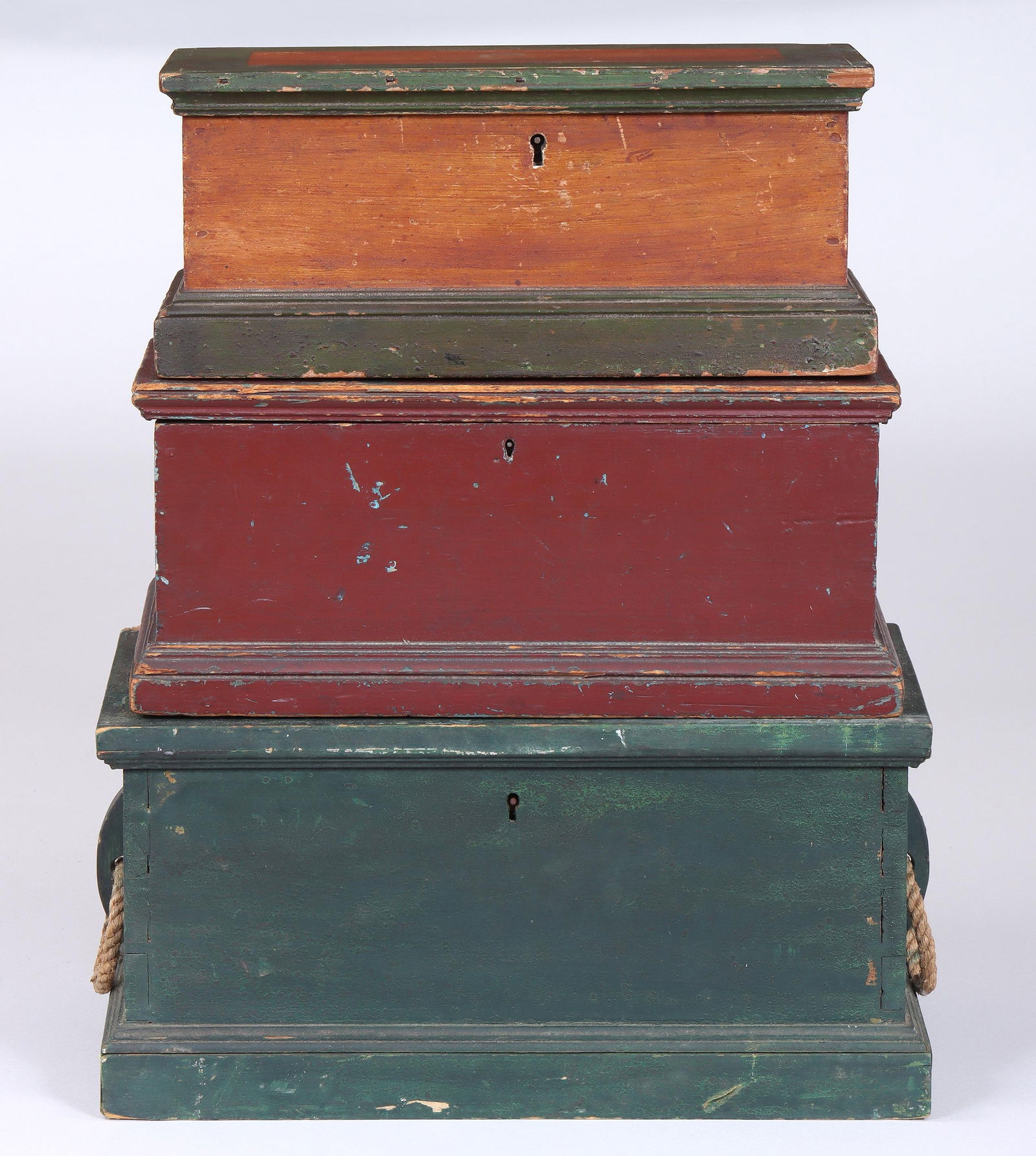 Group Of (3) American Painted Miniature Chests Auction