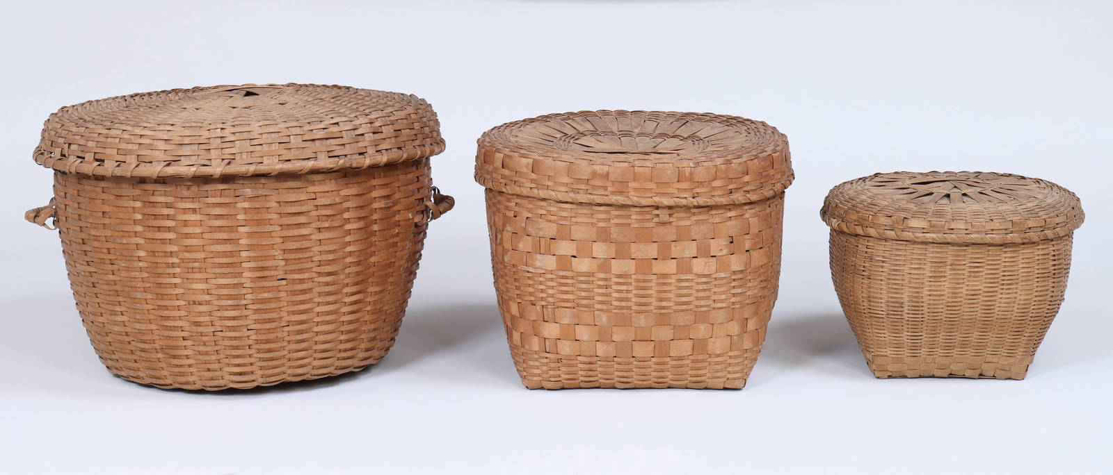Group Of (3) Native American Covered Storage Baskets Auction