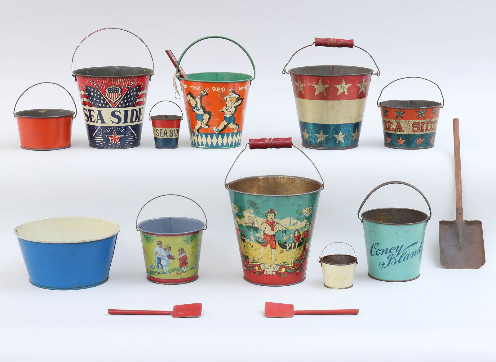 Group Of (11) Tin Lithograph Children's Sand Pails Auction