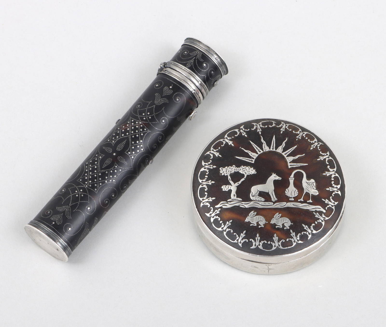 Group Of (2): An English Mid-18th Century Allegorical Silver Circular ...