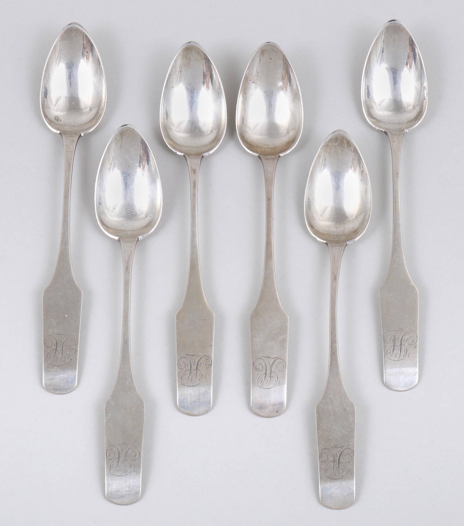 Set Of (6) Coin Silver Teaspoons, Jacob Schaffer, Washington, Pa, Circa ...