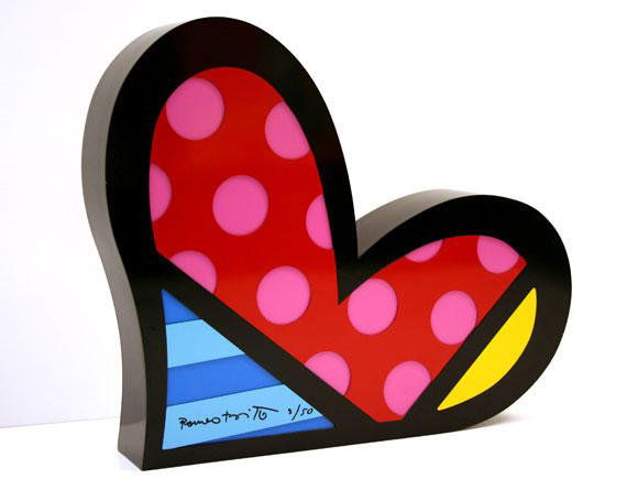 1442: Romero Britto Heart Sculpture 27 X 32 in. Signed