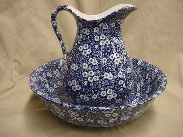 Royal Crownford Blue Calico Pitcher & Bowl