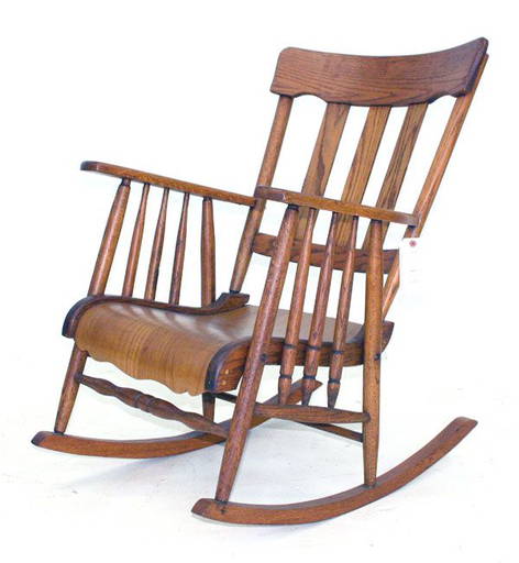 Oak Bent Wood Rocker. 34.5"h X 24"w X 31"d