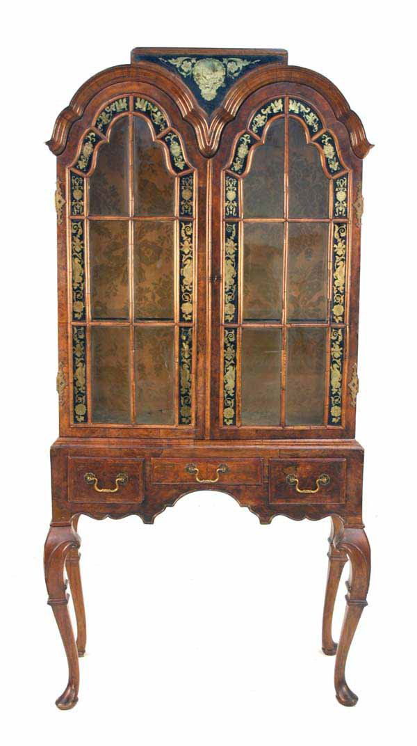 107: Queen Ann Double Dome Top Curio Cabinet On Stand