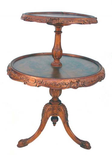 Mahogany Carved Two Tier Round Table