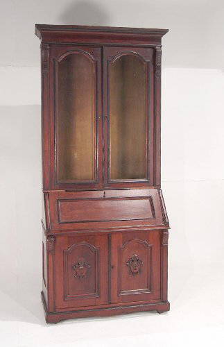 American Victorian Walnut Bookcase Desk