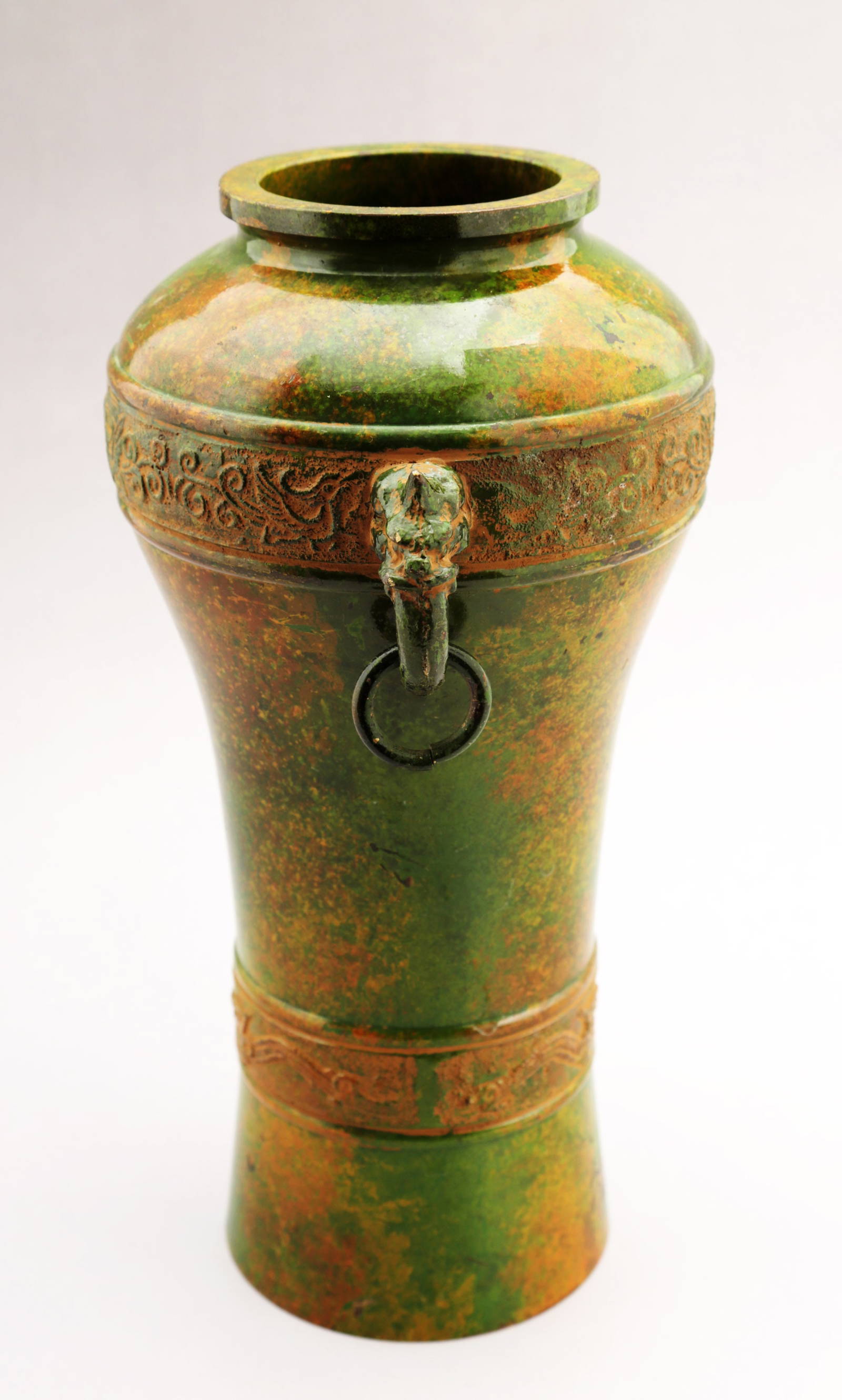 A Han Green-glazed Bronze Zun-form Vase. Auction