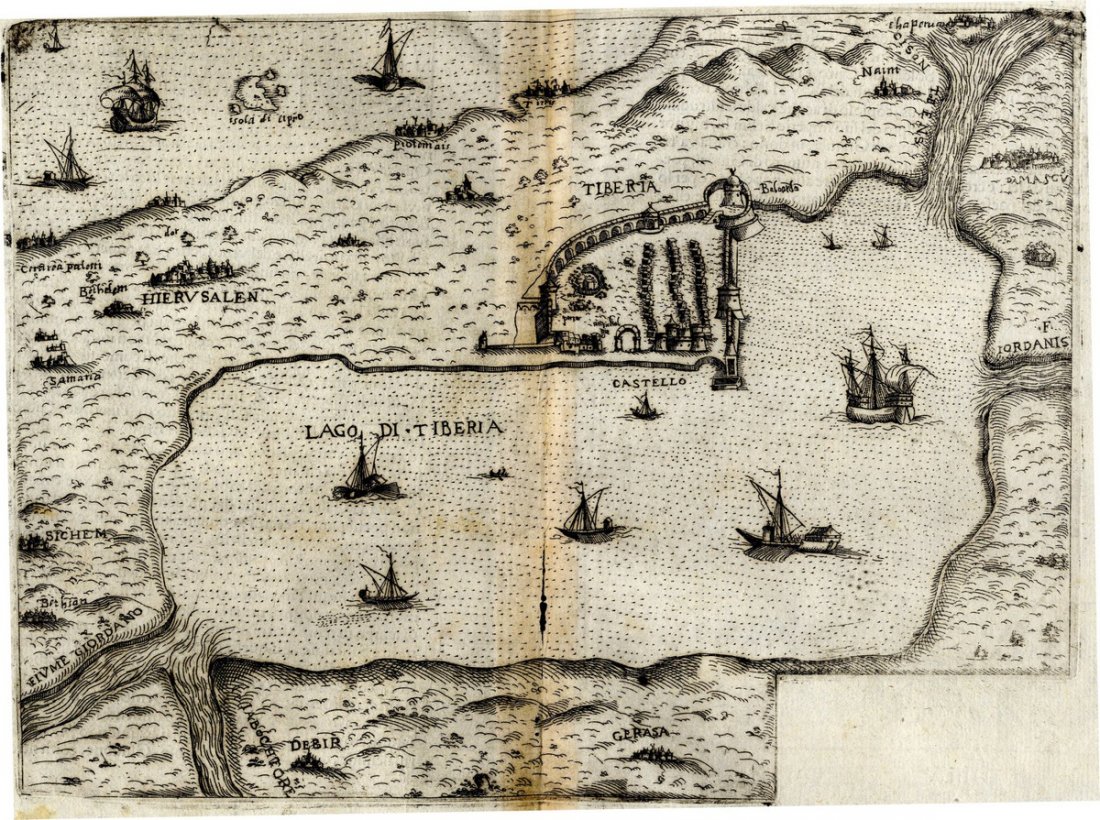 Map of Tiberius and the Sea of Galilee. Lago di