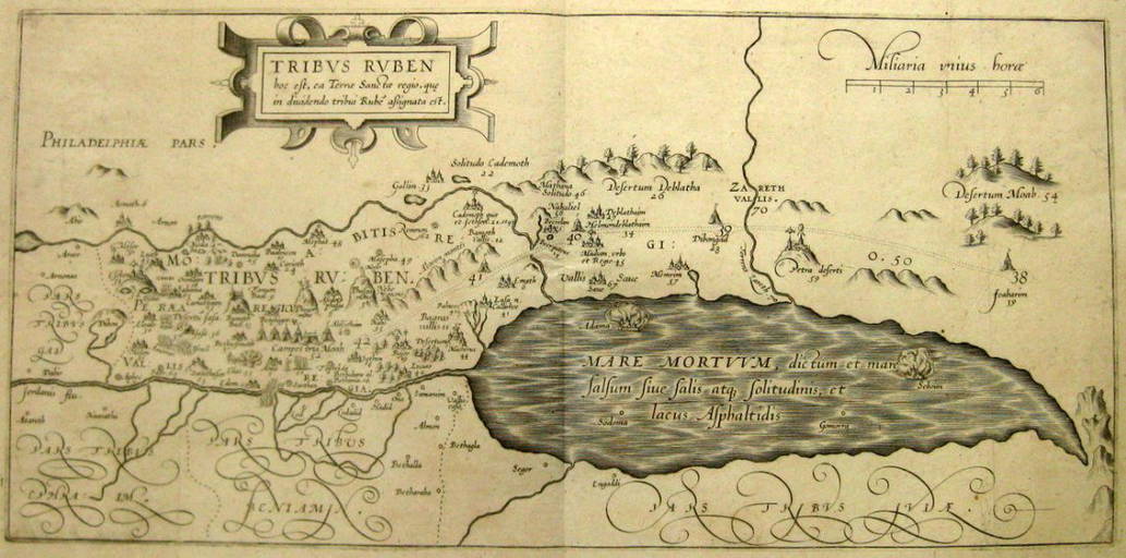 Map Of The Tribe Of Reuben. Christian Adrichom. Koln,