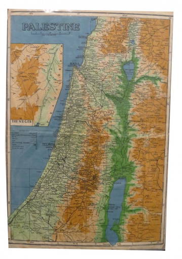 Colored Map Of Palestine. Tel Aviv, C. 1940