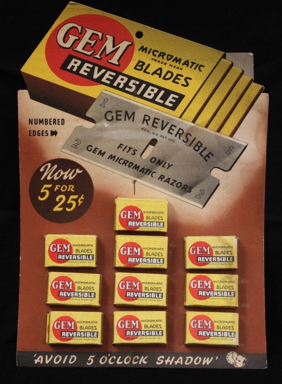 Vtg. Gem Reversible Razor Blade Display Complete