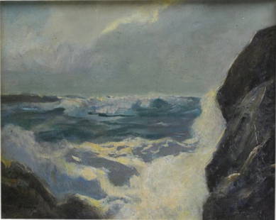 Frederick Judd Waugh Oil, Amongst The Rocks.