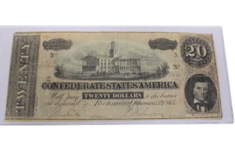 1864 Richmond Confederate $20 Twenty Dollar Note