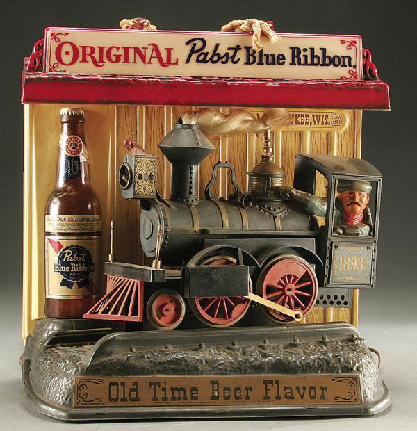 A Pabst Blue Ribbon Animated Train Beer Display S