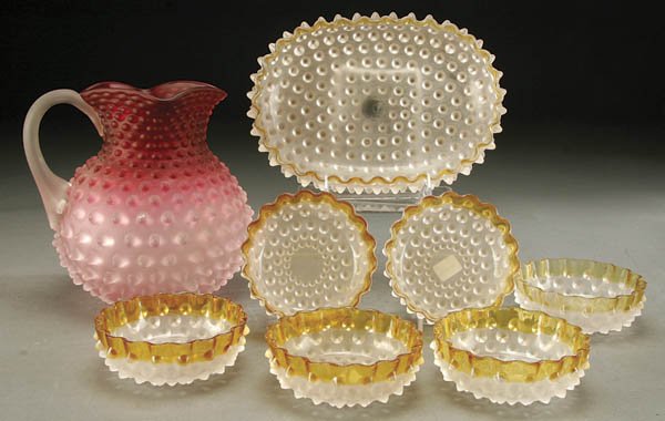 8 Pieces Of Hobbs Brockunier Hobnail Glass Circa