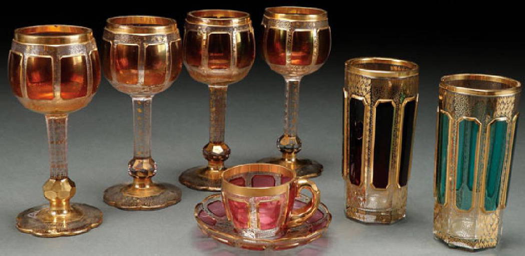 An Eight Piece Group Of Bohemain Art Glass