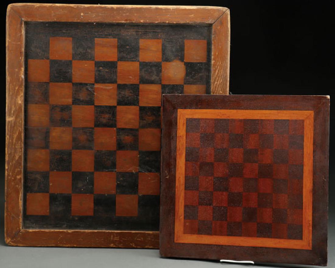 A PAIR OF PRIMITIVE WOOD CHECKERBOARDS, 19TH C