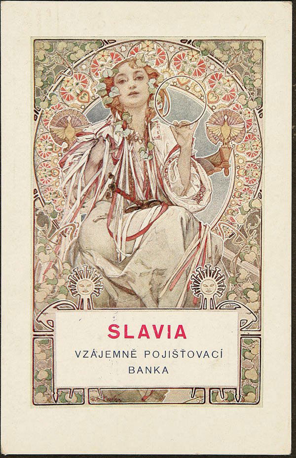 82: ALPHONSE MUCHA SLAVIA POSTCARD writing on back, e