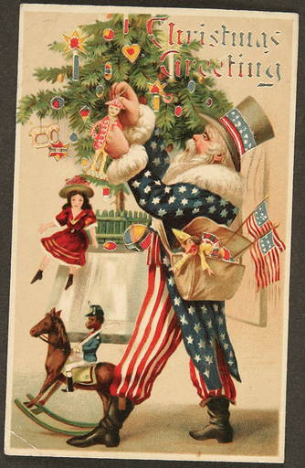 A Rare Santa Claus Uncle Sam Die Cut Postcard Hol