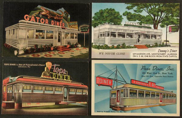 1396: 4 LINEN DINER ADVERTISING POSTCARDS for Gator Din