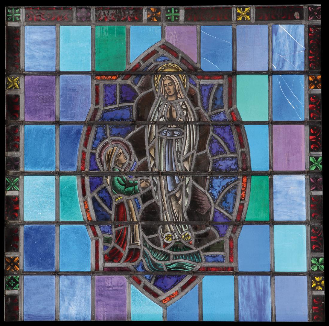 OUR LADY OF LOURDES STAINED GLASS WINDOW