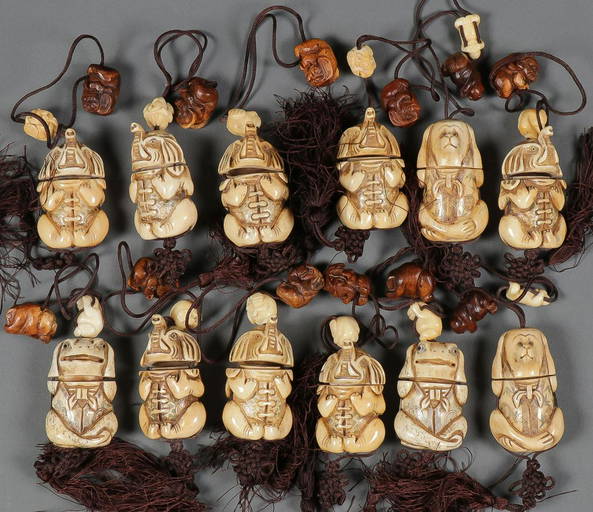 Twelve Chinese Carved Bone Inro