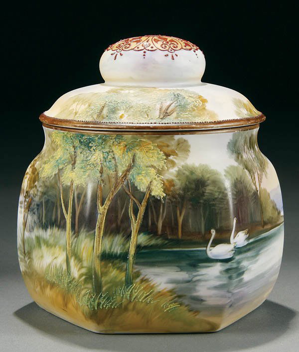 44: A HAND PAINTED NIPPON SWAN IN LAKE HUMIDOR early