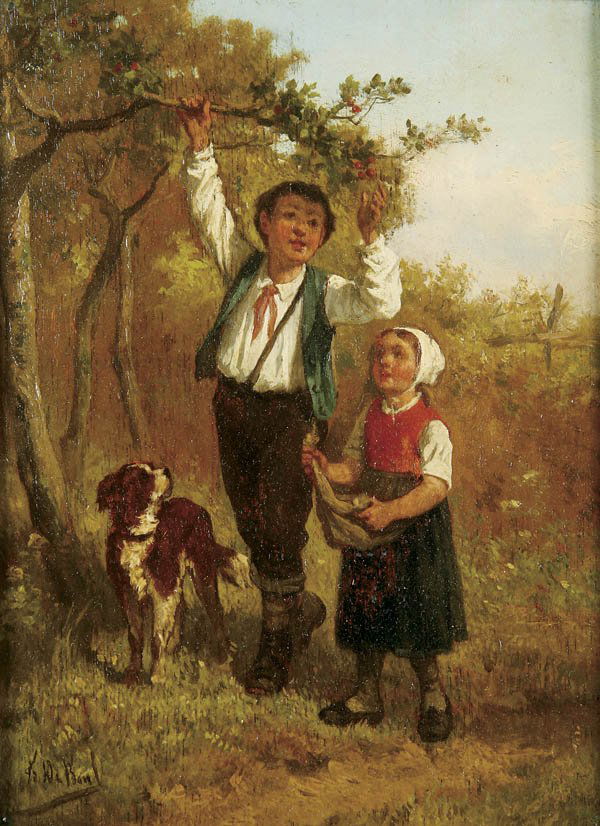 Frans De Beul (belgian 1849 1919) Picking Cherrie