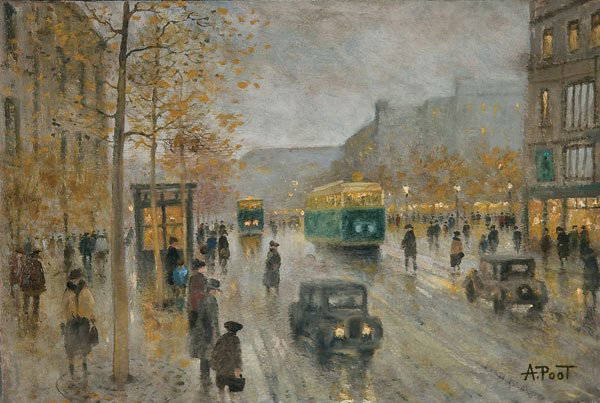 Painting, Adolphe Poot (belgian) Paris Street